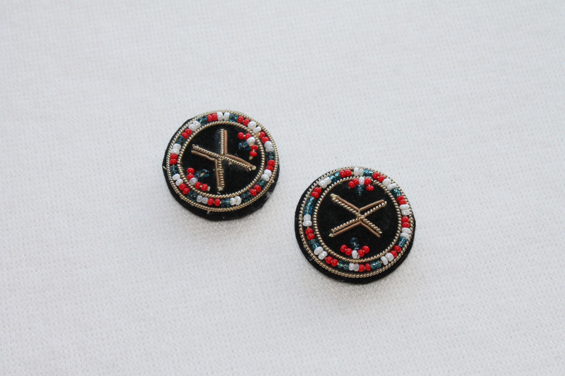 Decorative Beaded and Embroidered Black Velvet Buttons - 3.2cm - Set of 2